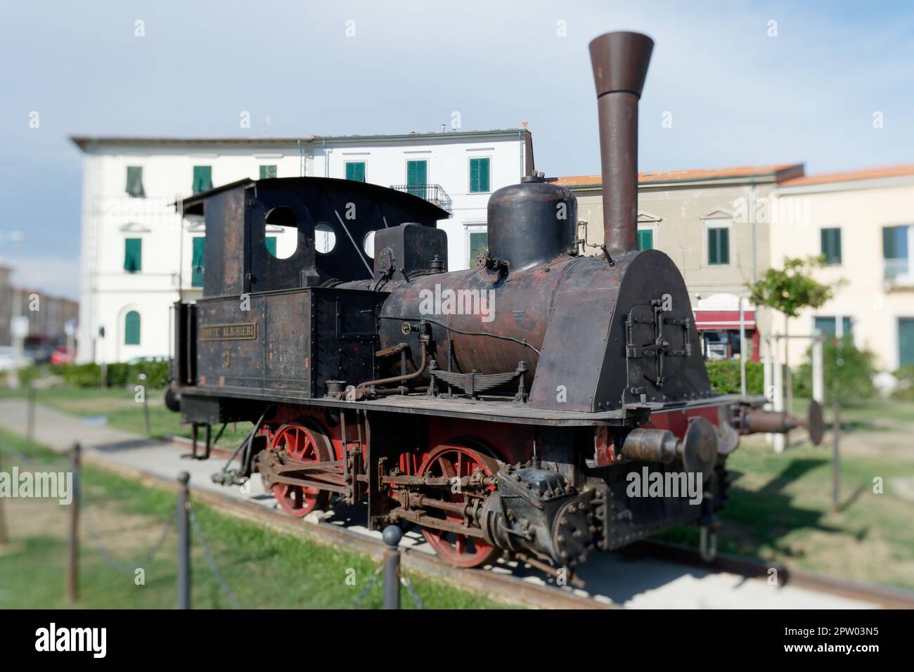 The italian oldest steam locomotive Dante Alighieri in the public ...