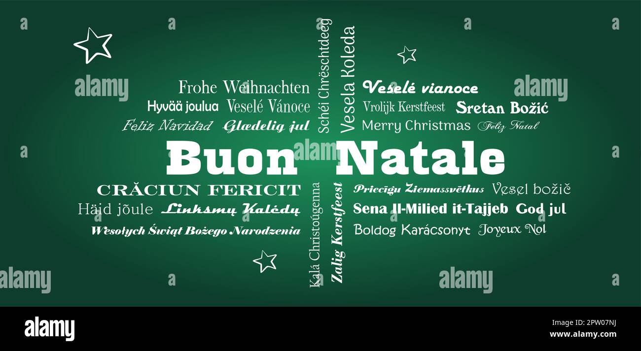 Merry Christmas vector lettering. In all European Union languages with ...