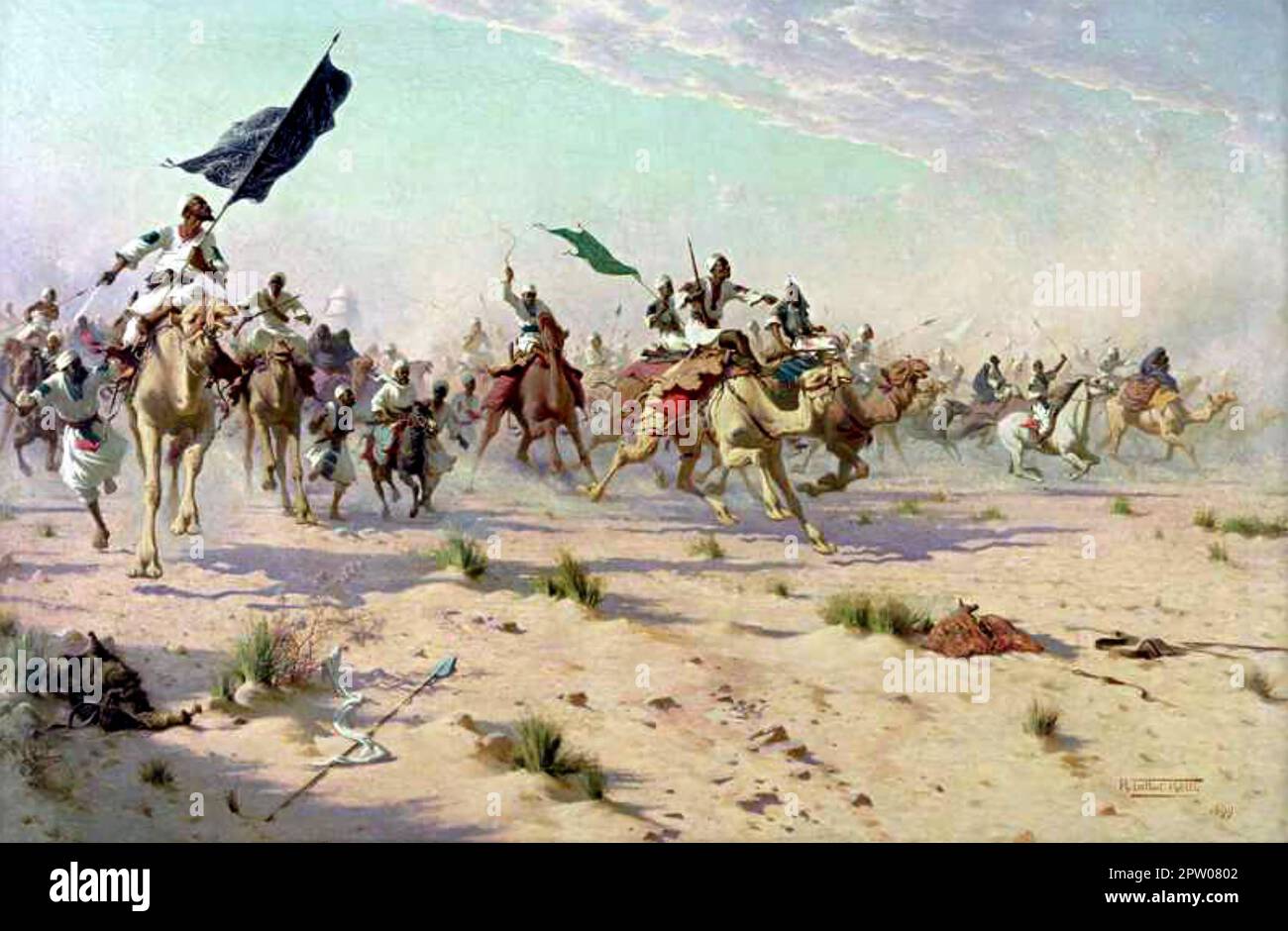 BATTLE OF OMDURMAN 2 September 1898. The flight of the Khalifa painted ...