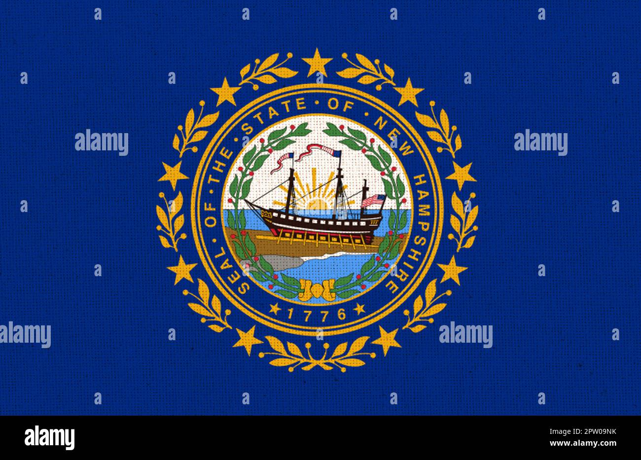 Flag of American state New Hampshire on fabric surface. Flags of U.S ...