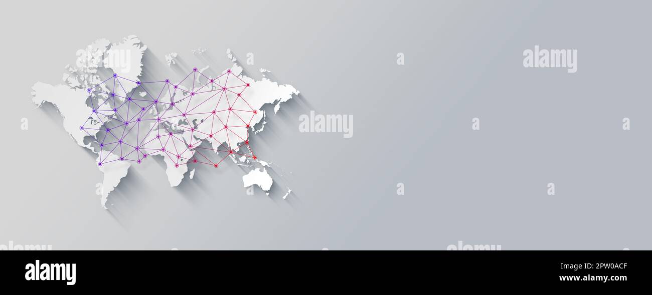 World map and digital network illustration isolated on a white ...