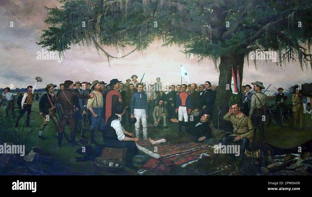 BATTLE OF SAN JACINTO 1836. Mexican General Santa Anna surrenders to ...