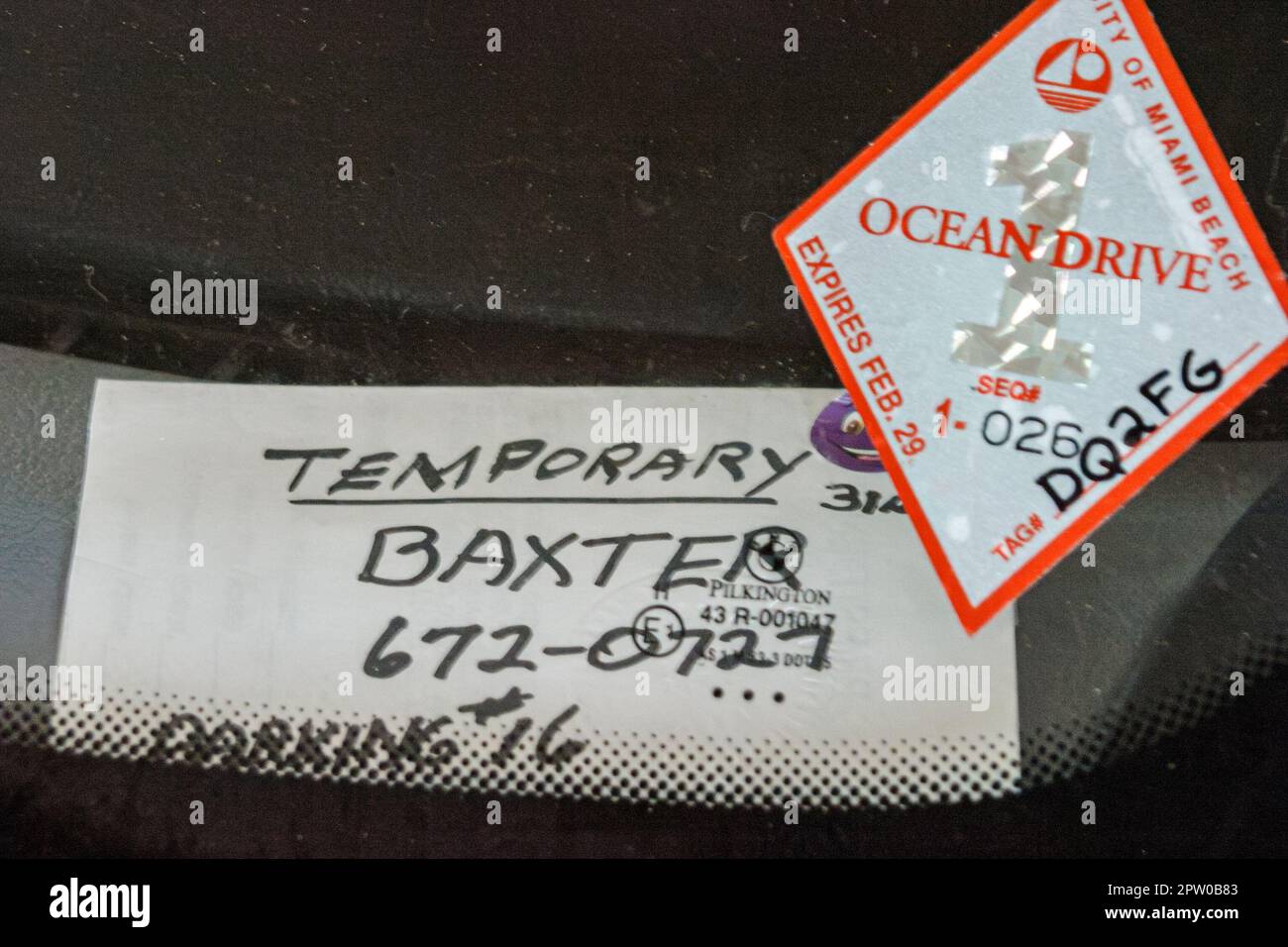 Miami Beach Florida,Ocean Drive,parking permit decal,windshield ...