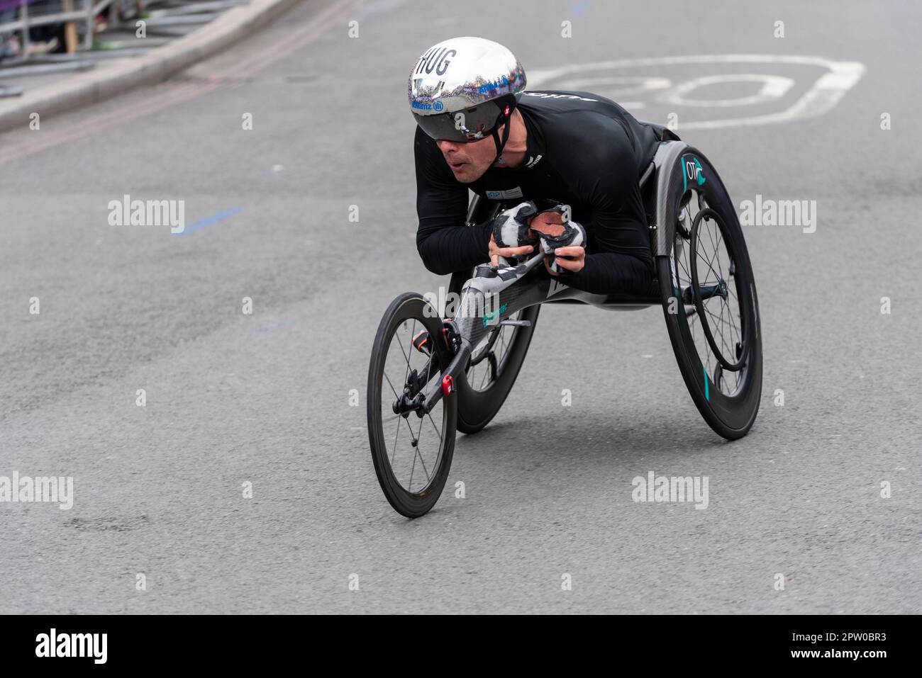 Marcel Hug competing in the TCS London Marathon 2023 passing through ...