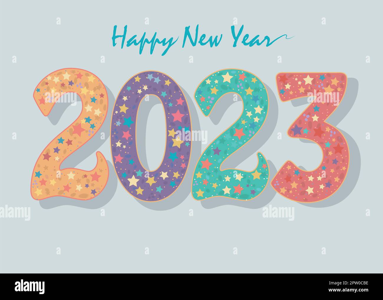 Happy New Year 2023 Colorful Number with colorful stars. Vector ...