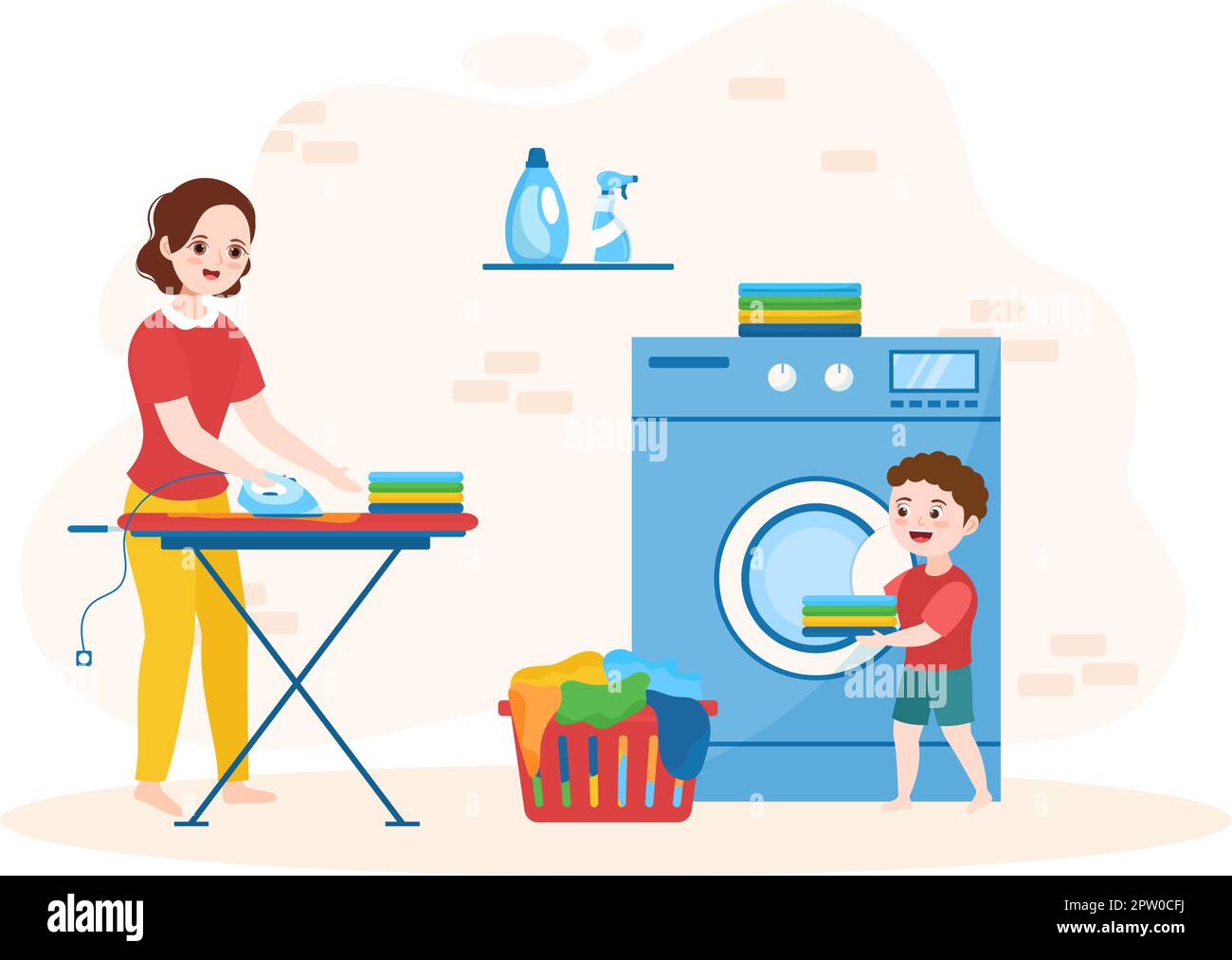 Dry Cleaning Store Service with Kid, Washing Machines, Dryers and ...