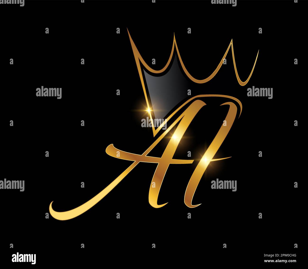 Golden monogram crown logo hi-res stock photography and images - Alamy