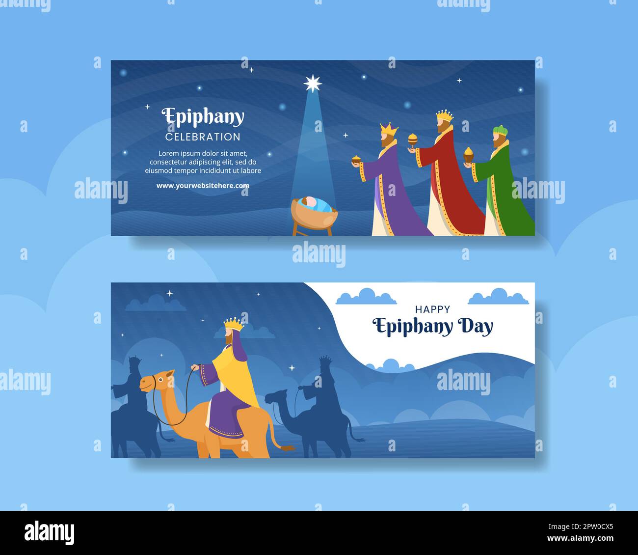 Happy Epiphany Day Horizontal Banner Flat Cartoon Hand Drawn Templates ...