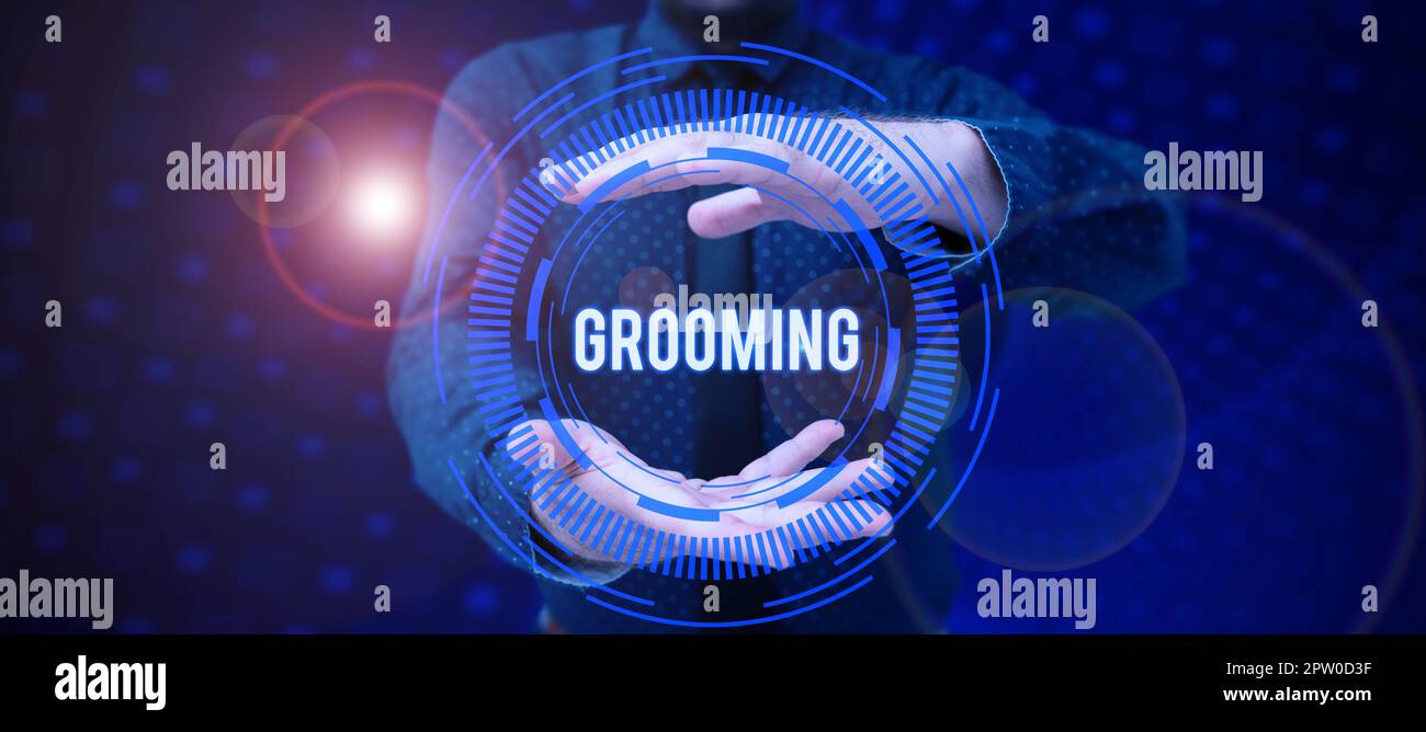 Hand writing sign Grooming, Word for hygienic care and enhancing the ...