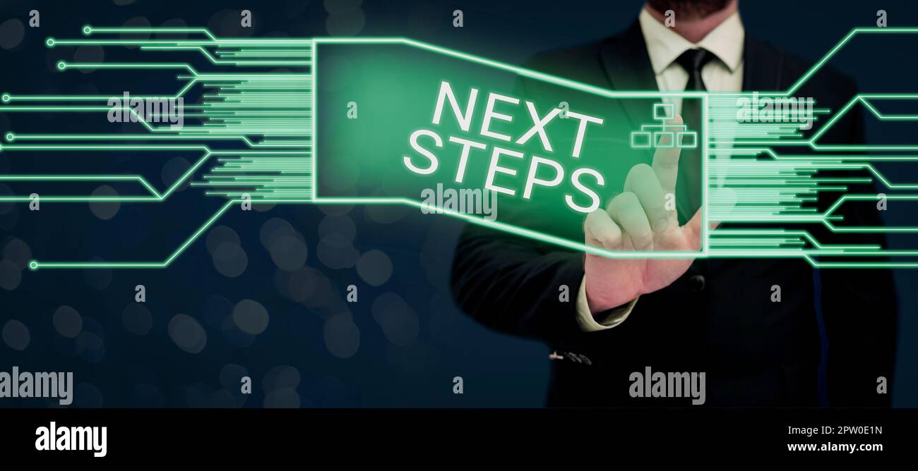 Text showing inspiration Next Steps, Word Written on numper of process ...