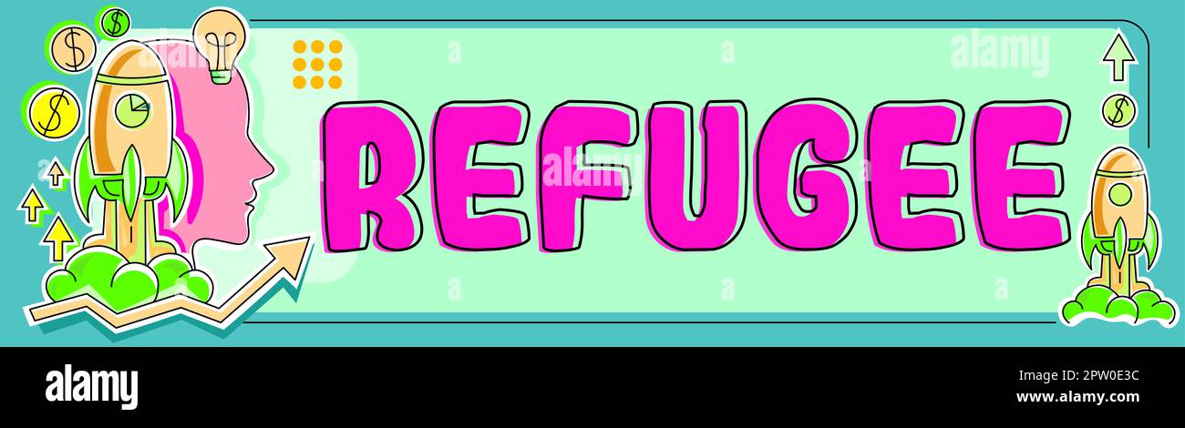 Hand writing sign Refugee, Business concept refer to movements of large ...