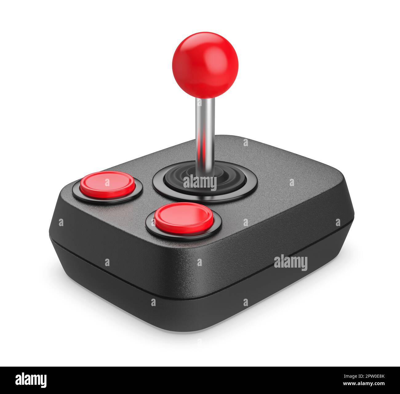 Black retro joystick with two buttons on white background Stock Photo - Alamy