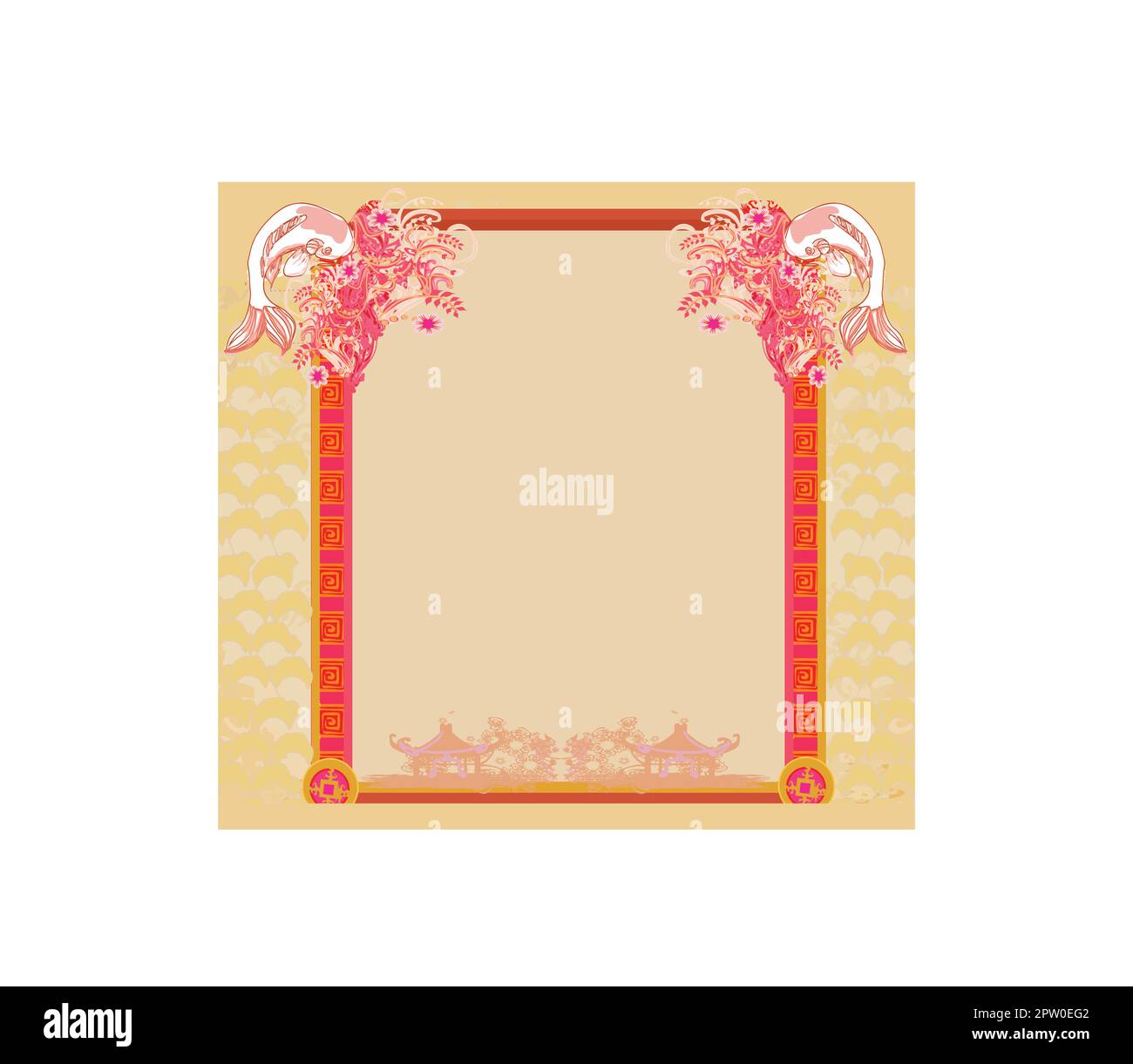 Japanese koi vintage frame decorative card asian style hi-res stock ...