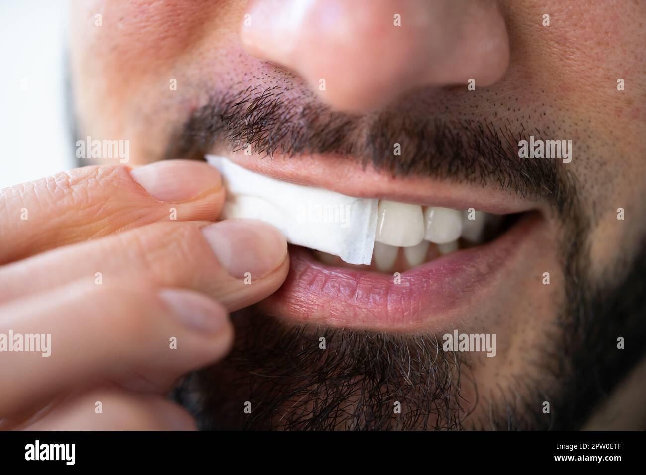 Man Chewing Wet Moist Nicotine Tobacco Snus Product Stock Photo - Alamy