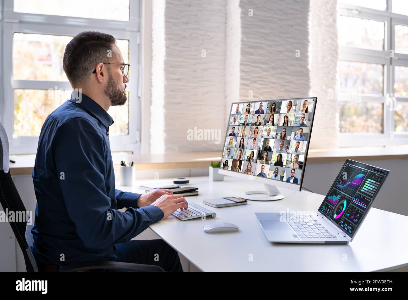 Looking KPI Dashboard In Video Conference Meeting Call Stock Photo - Alamy