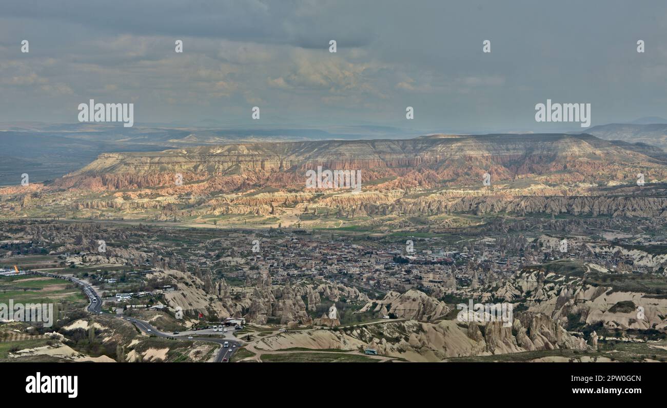Sunset panorama from the Goreme view point, Cappadocia, Turkey Stock ...
