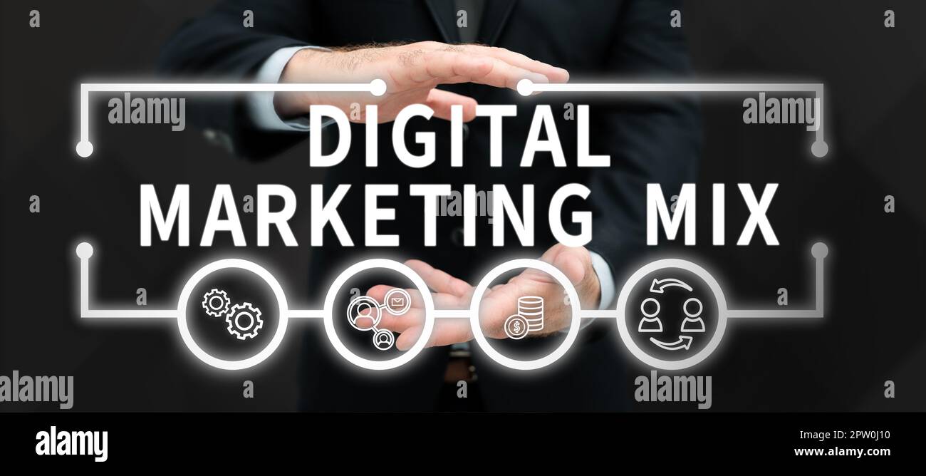 Conceptual caption Digital Marketing Mix, Word Written on Set of ...