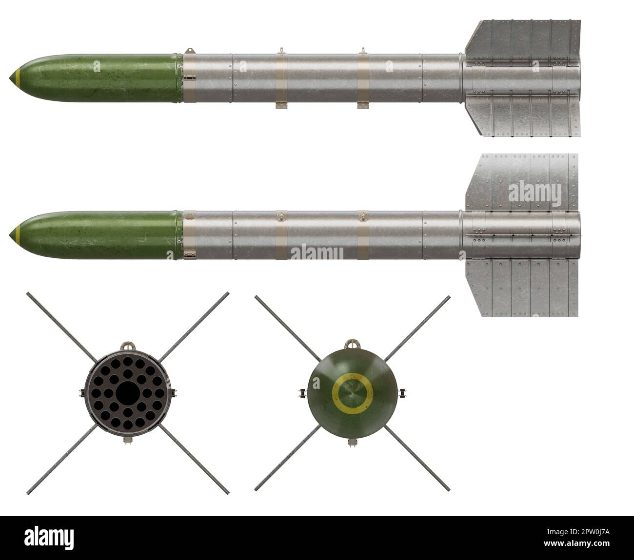 3d render illustration of a aircraft rockets set from world war era in ...