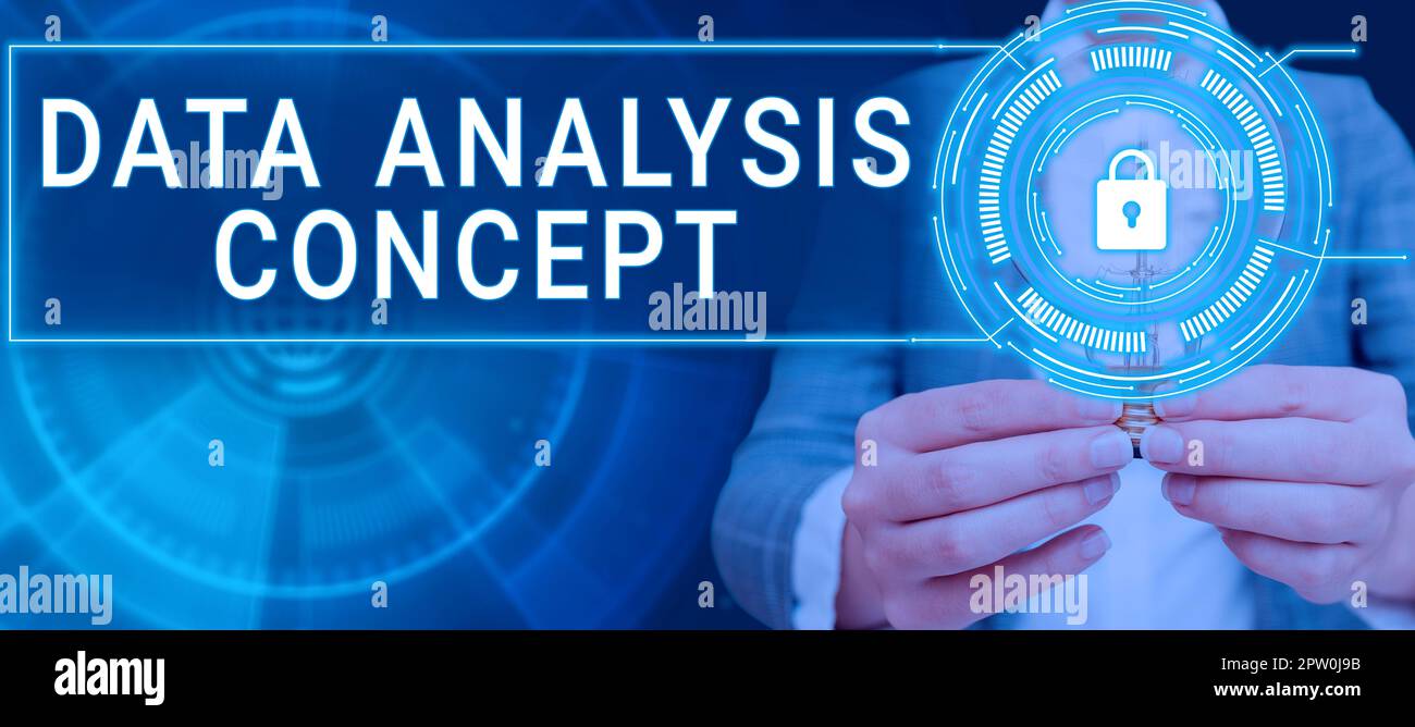 Text caption presenting Data Analysis Concept, Business approach evaluating data using ...