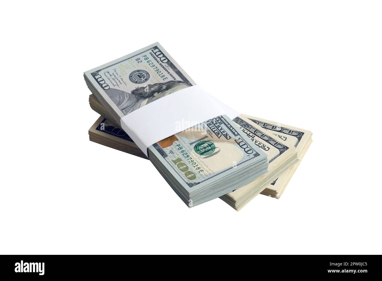 Bundle of US dollar bills isolated on white. Pack of american money ...