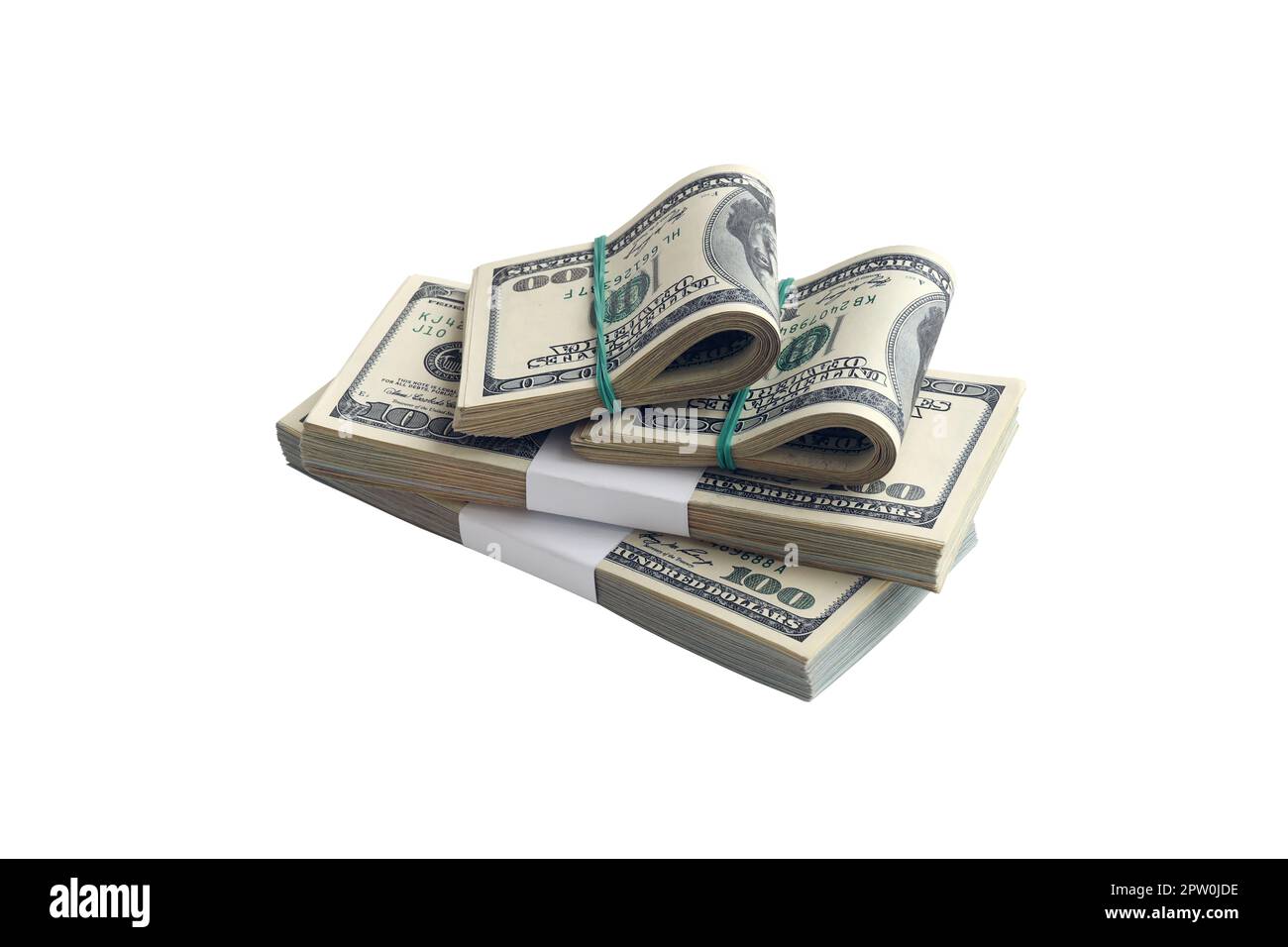 Bundle of US dollar bills isolated on white. Pack of american money ...