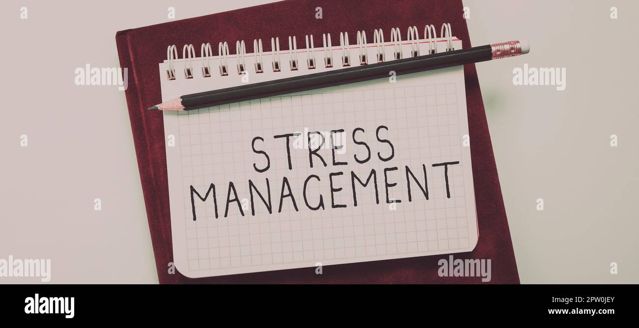 Text caption presenting Stress Management, Concept meaning Meditation ...