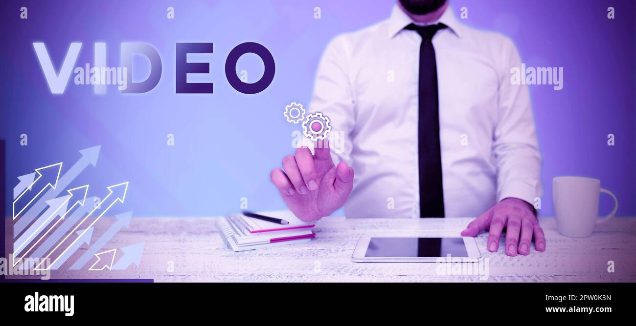 Conceptual caption Video, Business showcase recording reproducing or ...