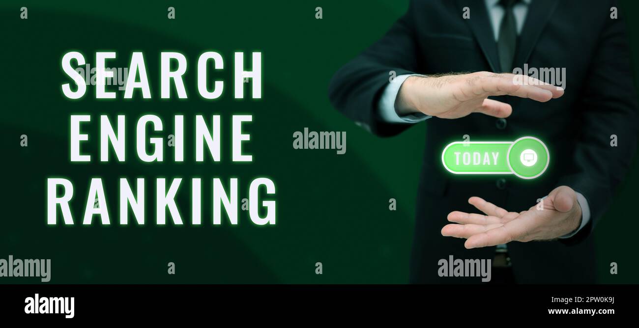 Sign displaying Search Engine Ranking, Business overview Rank at which ...