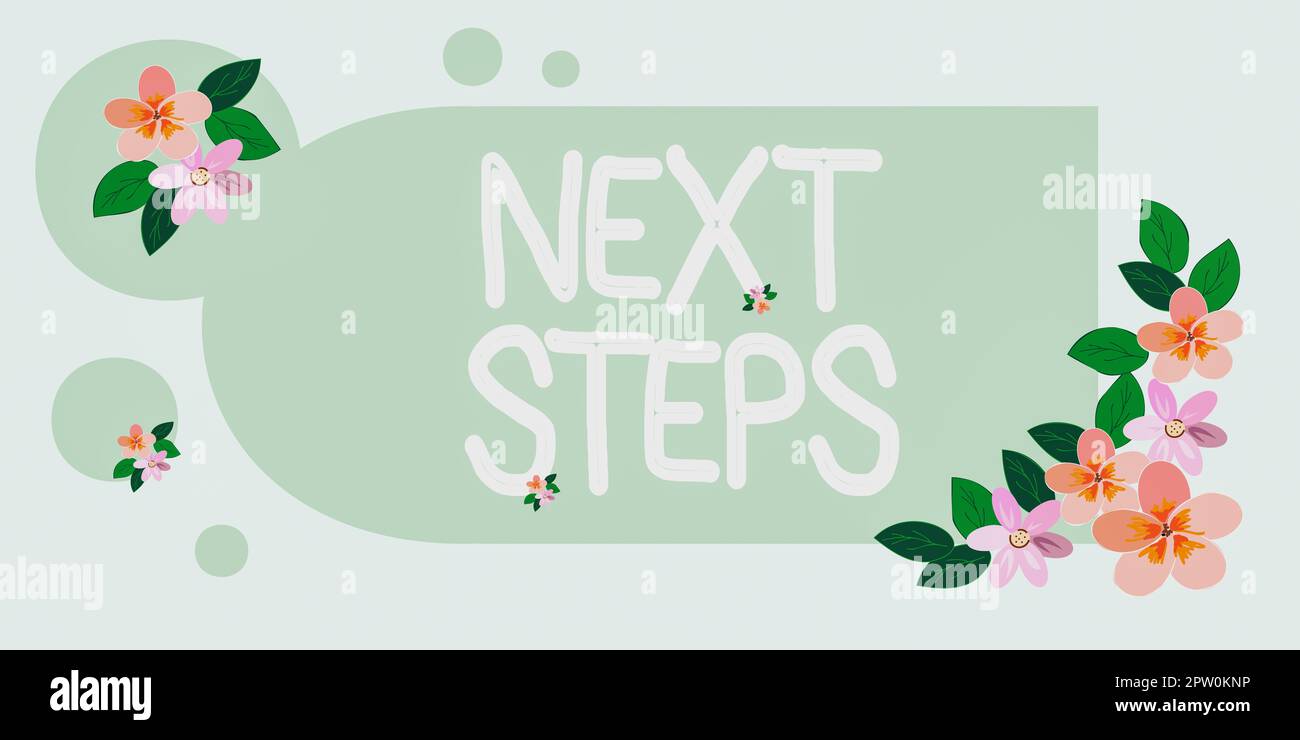 Text caption presenting Next Steps, Business showcase numper of process ...