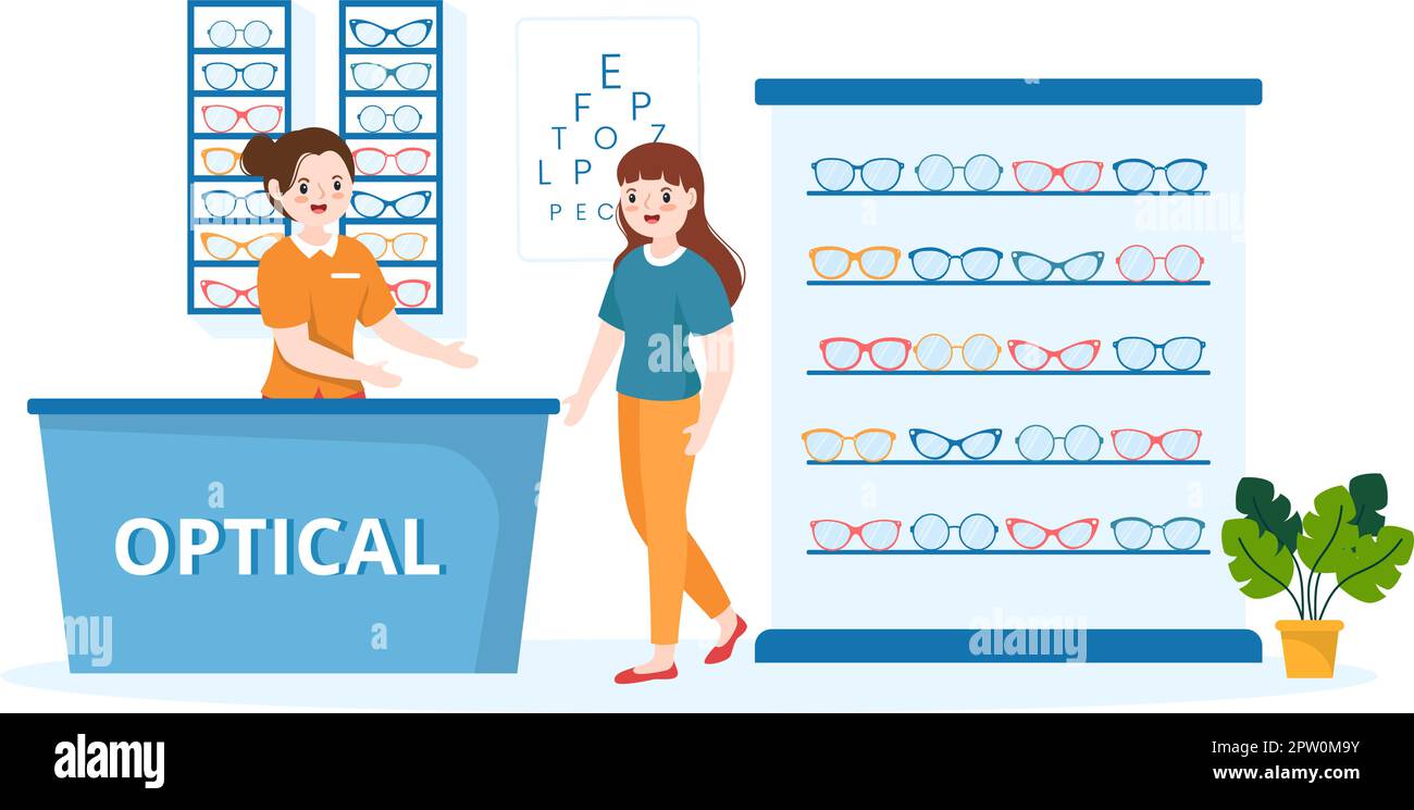 Eye Glasses Store or Optical Shop with Accessories, Optician, Checking Vision and Eyeglasses in ...