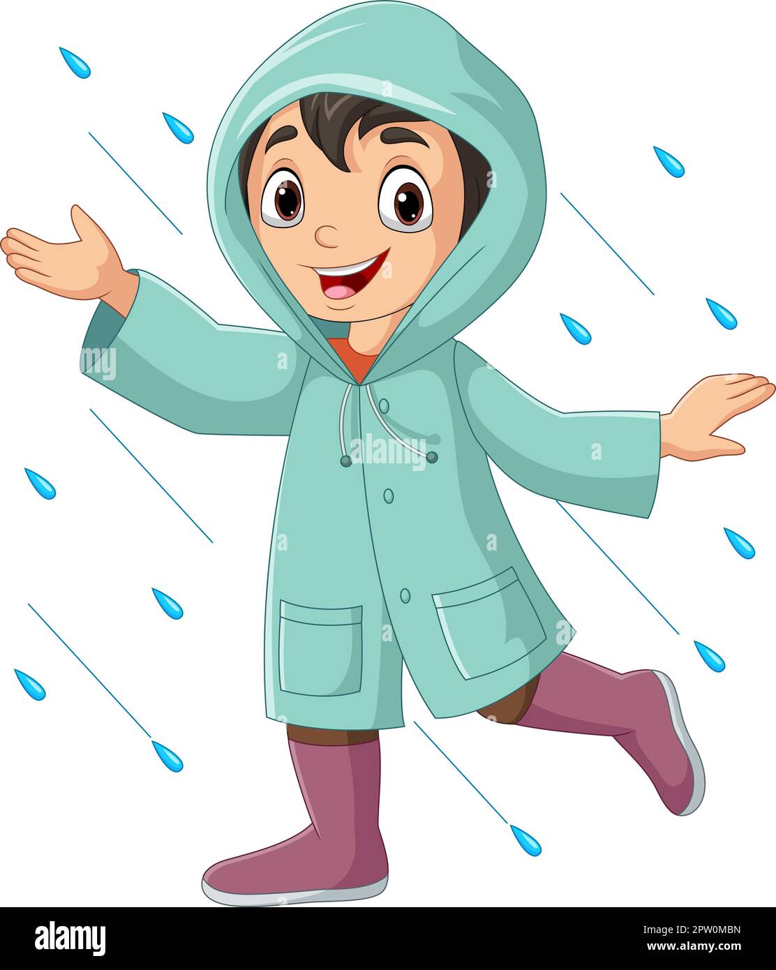 Cartoon little boy wearing raincoats and boots in the rain Stock Vector ...