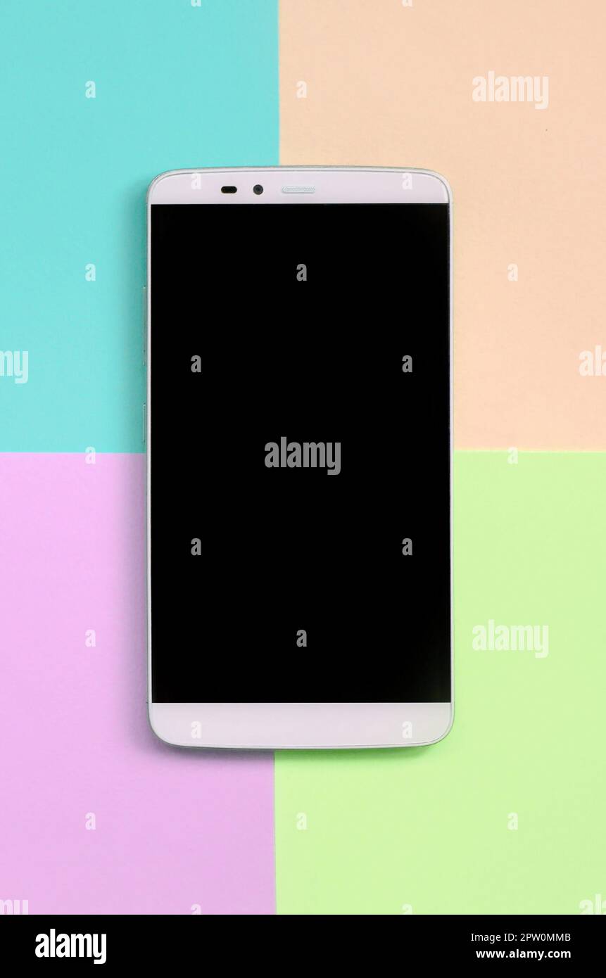 Modern smartphone with black screen on texture background of fashion ...