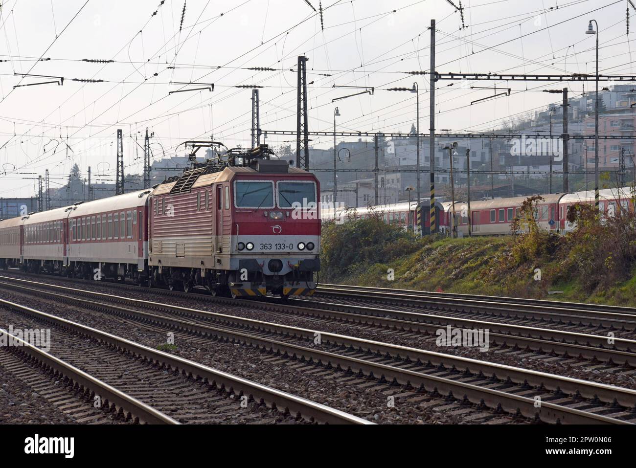 Slovakian Railways Class 489 electric locomotive pulling an inter city ...