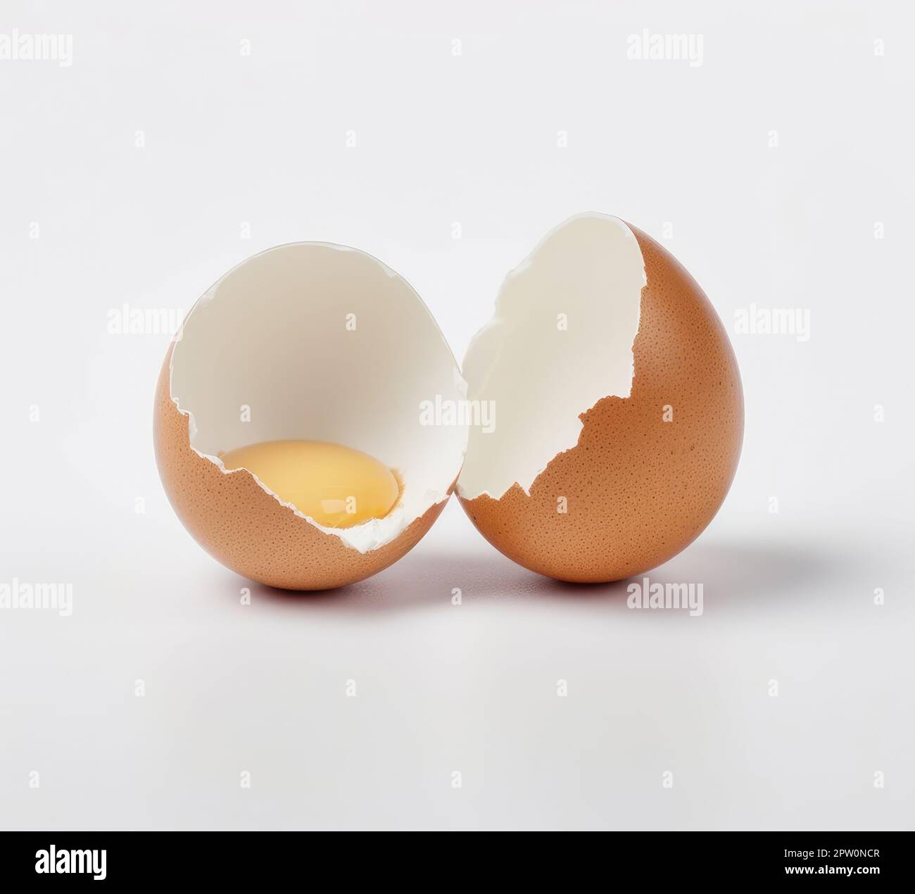 Egg shell of two halves on a white background Stock Photo - Alamy