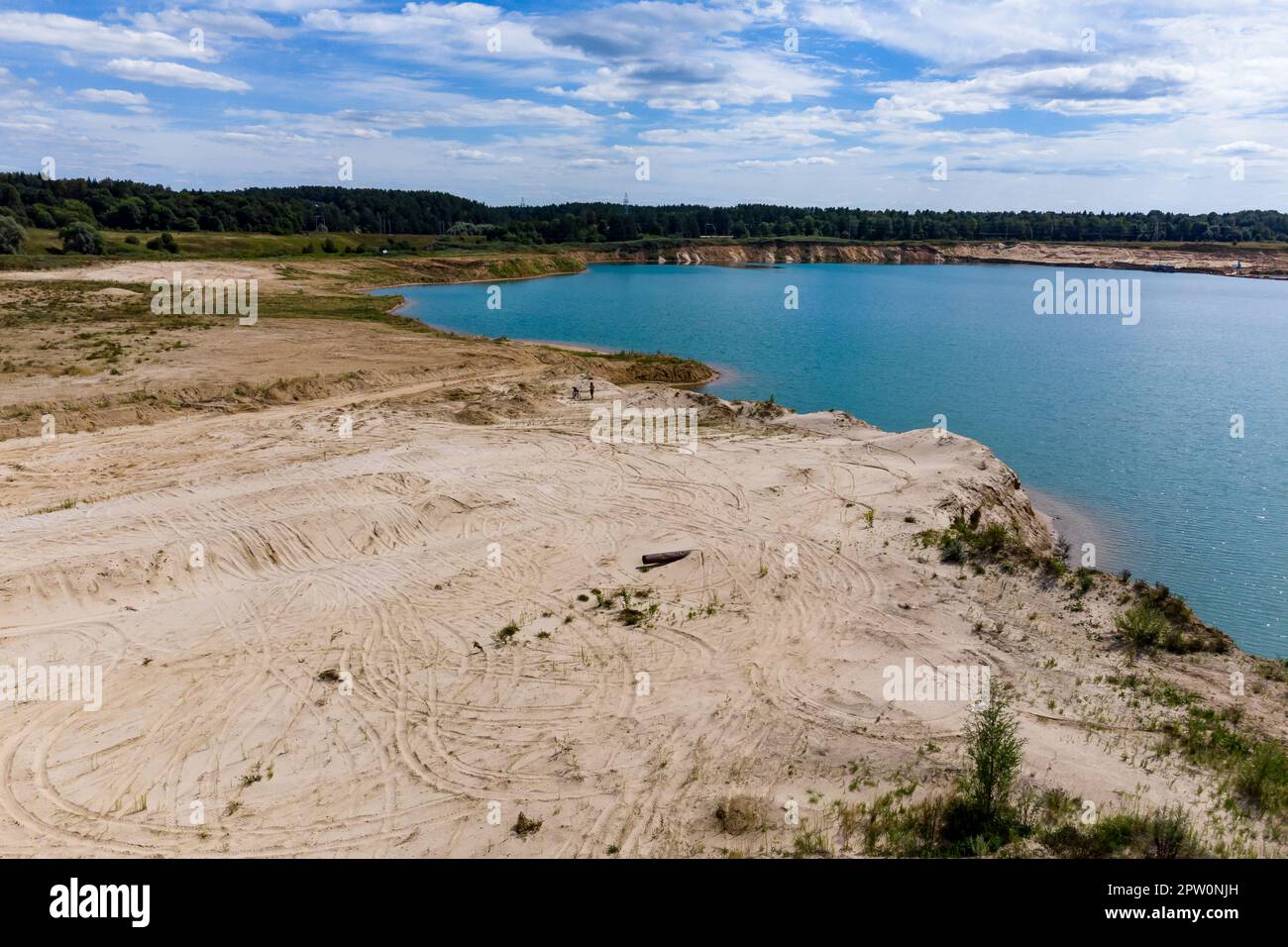 Pond on a flooded sand pit, landscape from above Stock Photo - Alamy