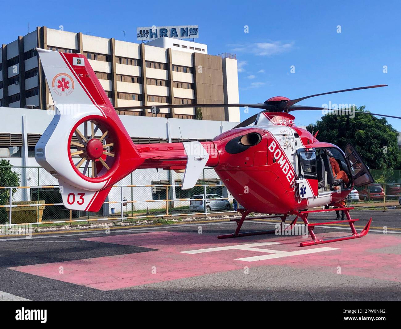 Fire brigade rescue helicopter. Asa Norte Regional Hospital (HRAN Stock ...