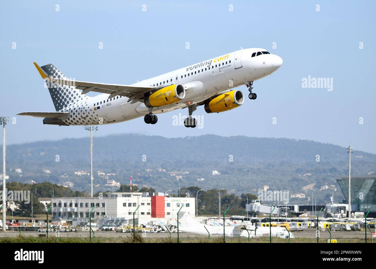 Commercial aircraft taking off from SontSant Joan airport in Palma de ...