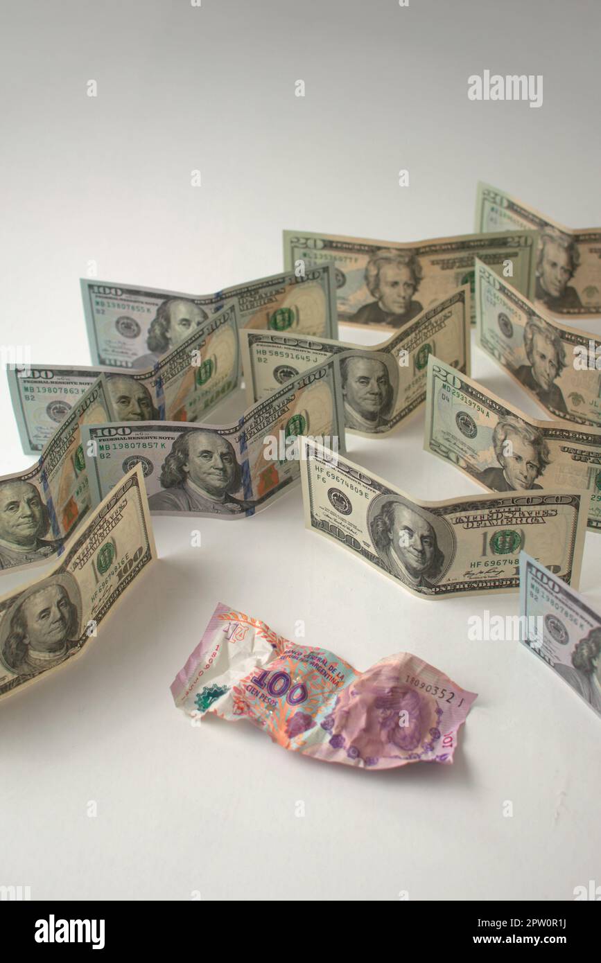 Argentina economic crisis, currency devaluation. Crumpled argentinian ...