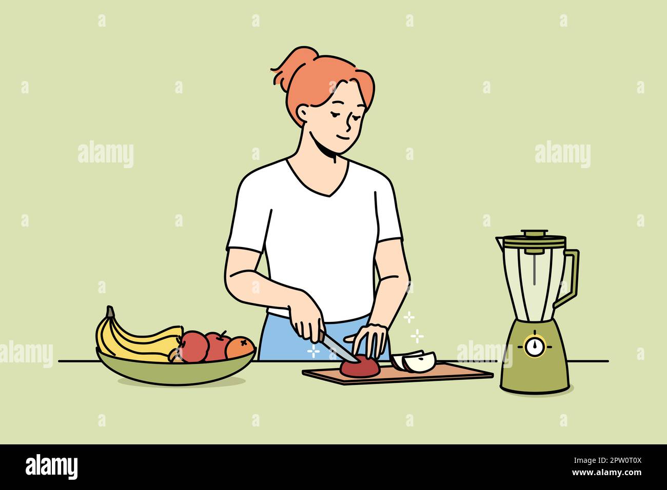 Happy woman chop fruits for smoothie Stock Vector Image & Art - Alamy