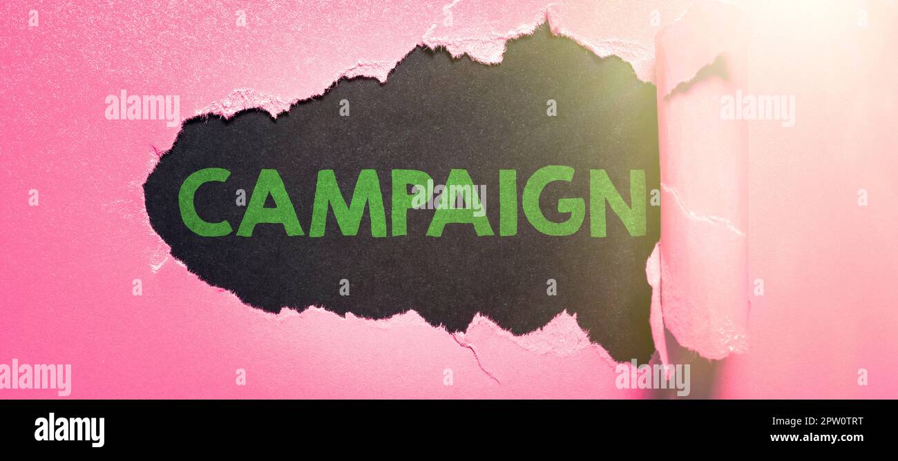 Hand writing sign Campaign, Business overview organized course of ...