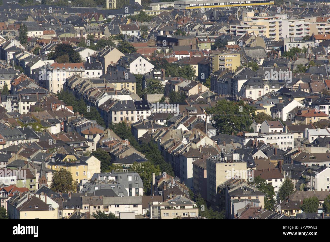 Bird's eye view of the roofs of residential buildings and office ...