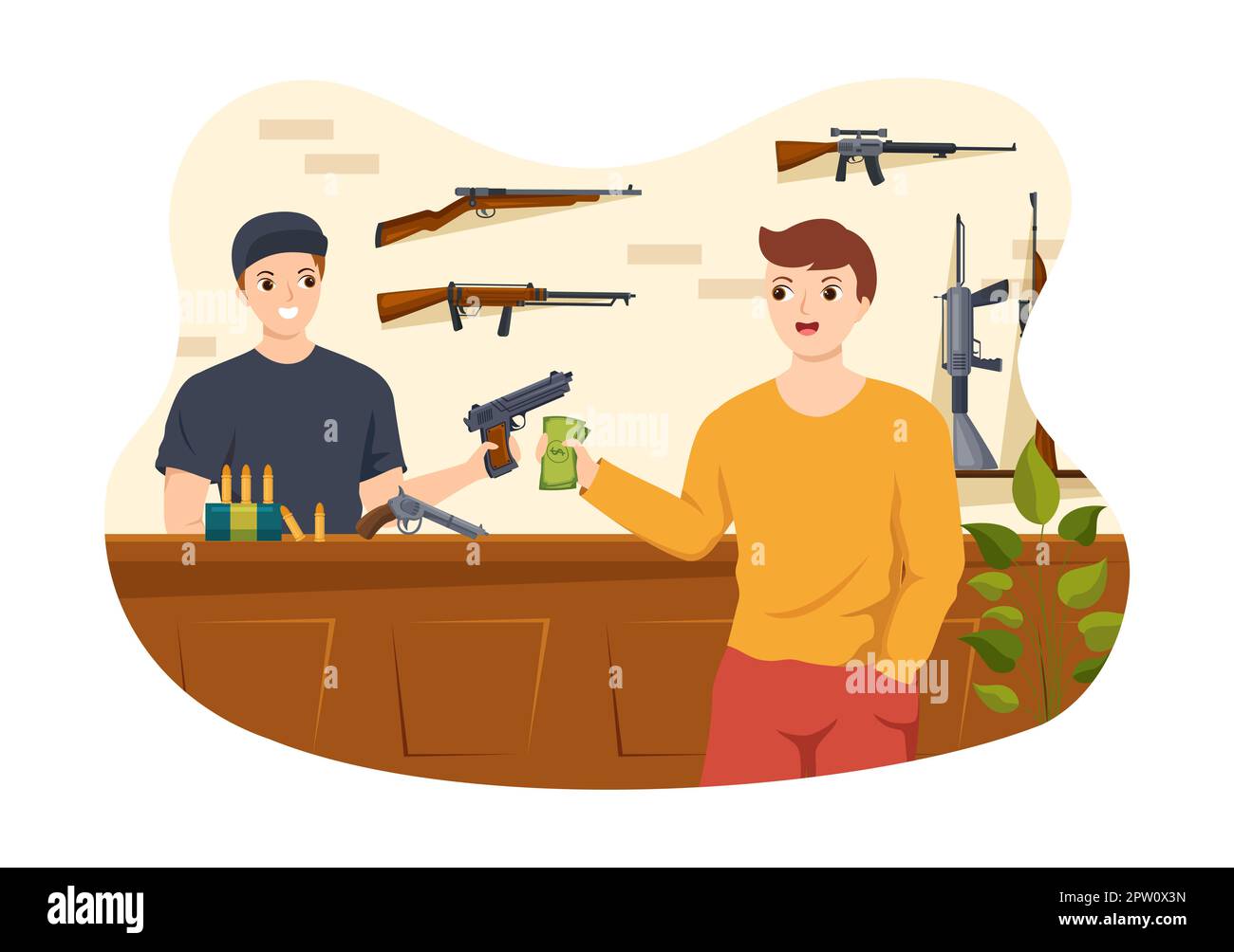 Gun Shop or Hunting with Rifle, Bullet, Weapon and Hunt Equipment in ...