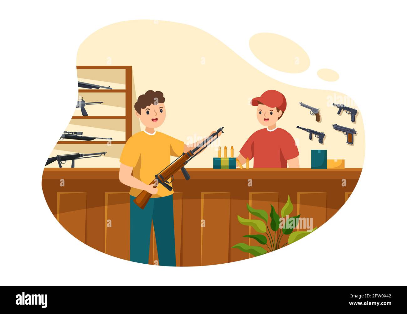 Gun Shop or Hunting with Rifle, Bullet, Weapon and Hunt Equipment in ...