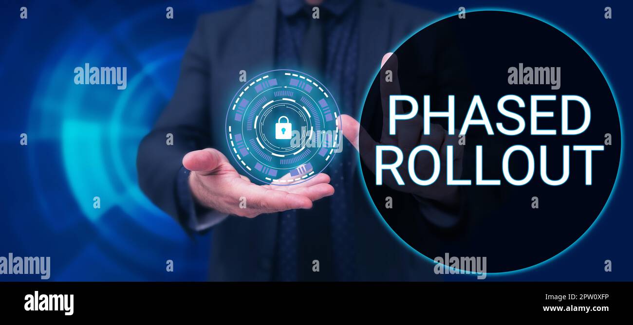 Hand writing sign Phased Rollout, Business showcase the practice of ...