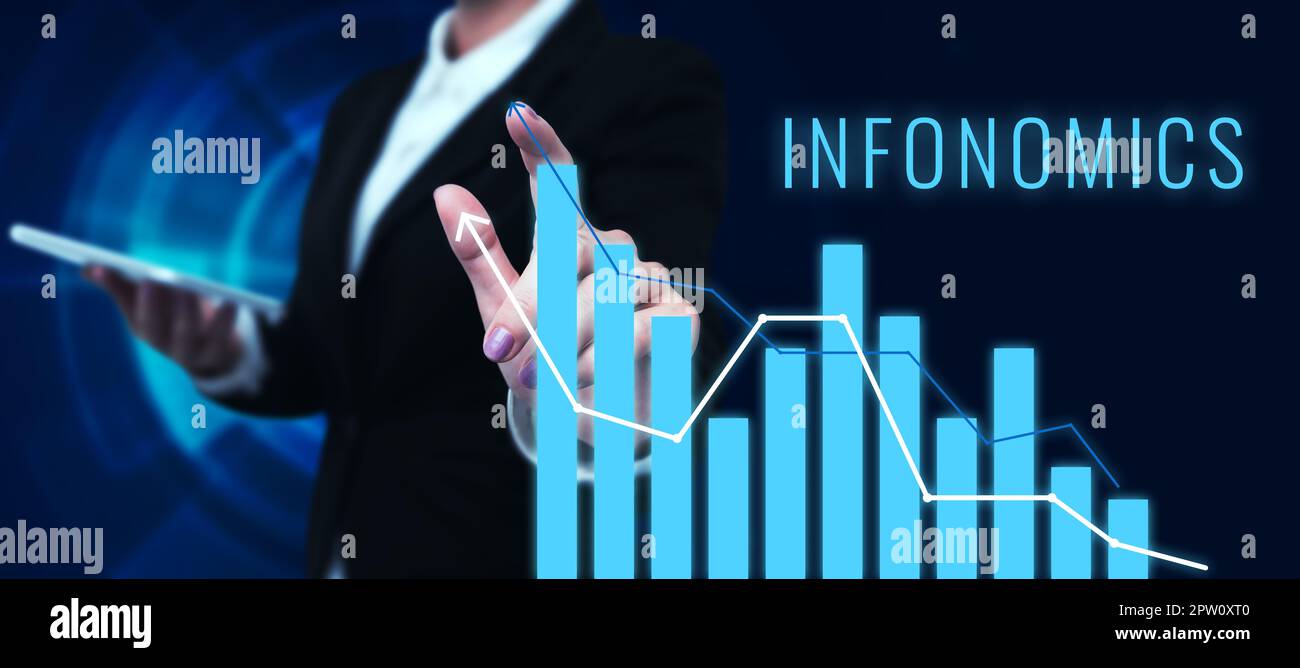 Hand writing sign Infonomics, Business showcase visual image used to ...