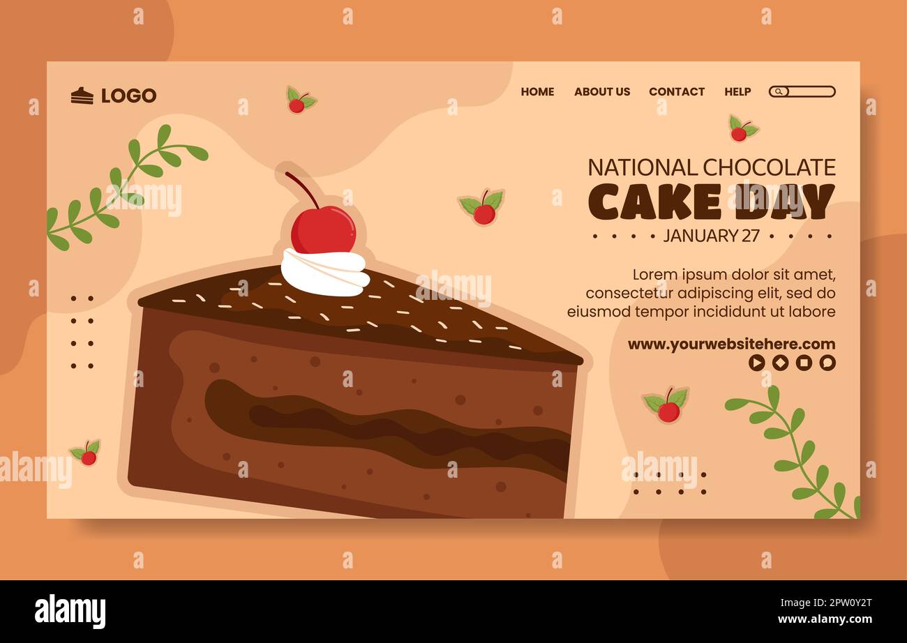 National Chocolate Cake Day Social Media Landing Page Flat Cartoon Hand ...