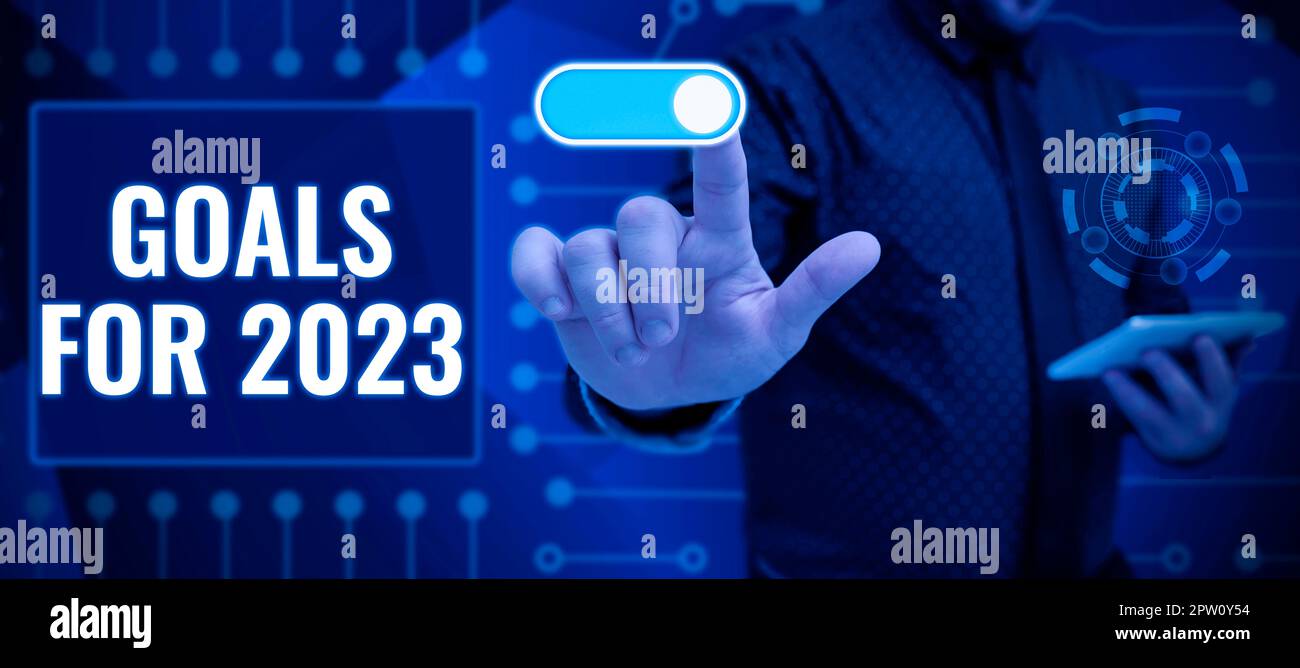 Sign displaying Goals For 2023, Business approach The following things ... Sign displaying Goals For 2023, Business approach The following things ...