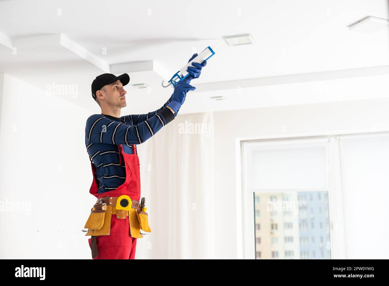 Construction Worker on Duty. Caucasian Contractor. Industrial Theme ...