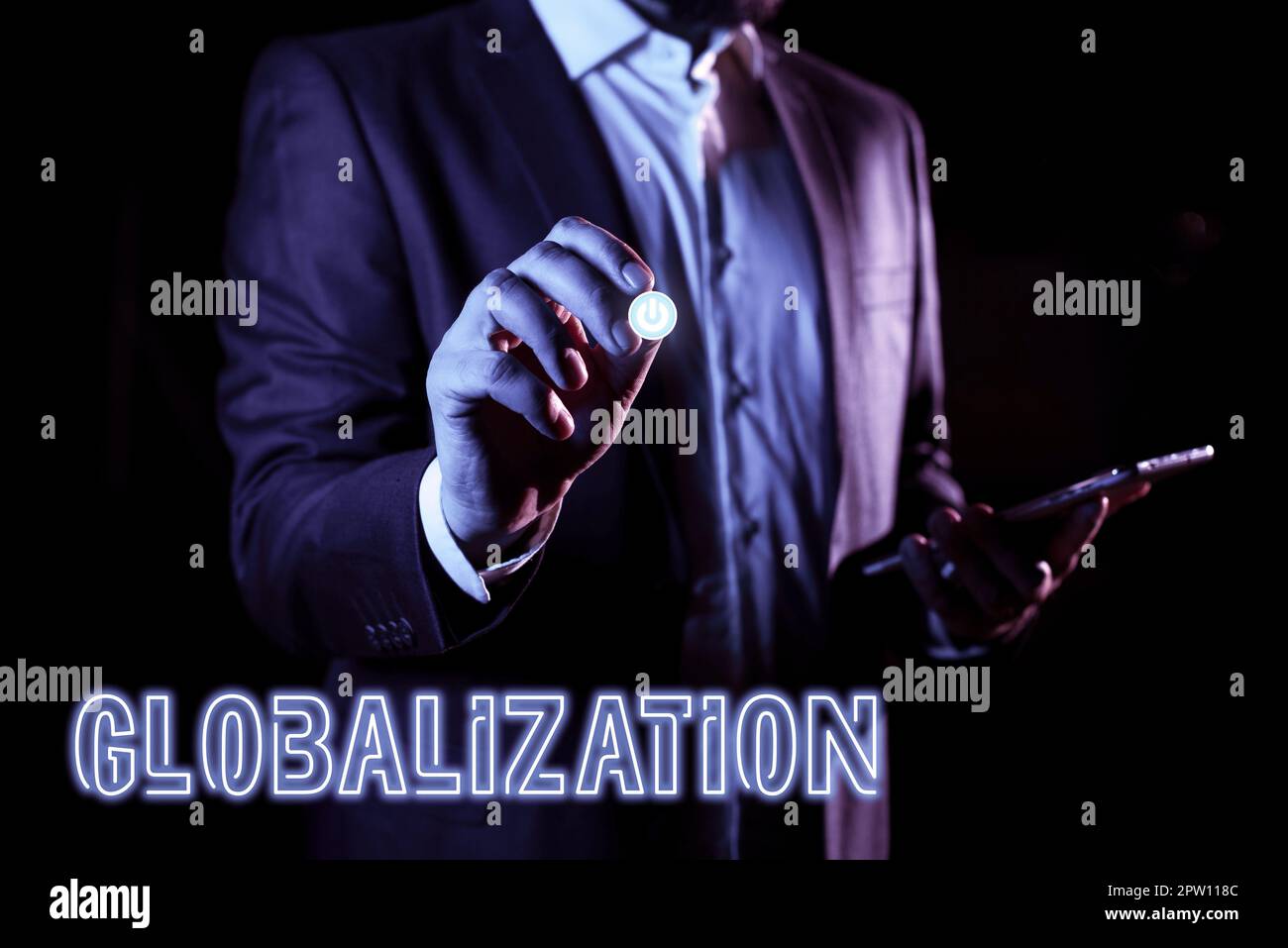 Text caption presenting Globalization, Word for development of an ...