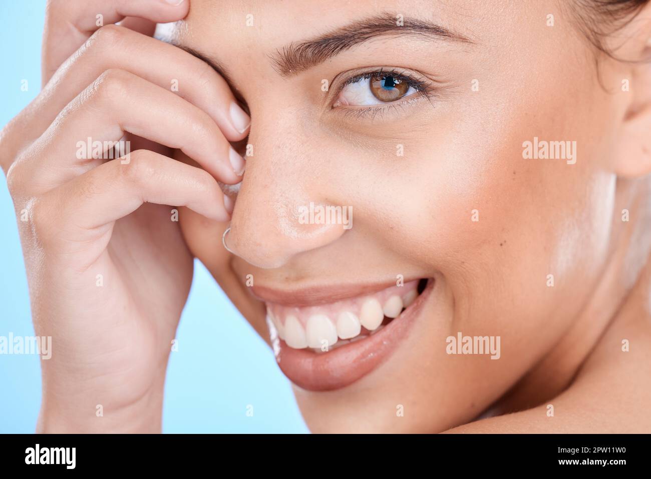 Skincare, makeup and smile of a woman for beauty, cosmetics and ...